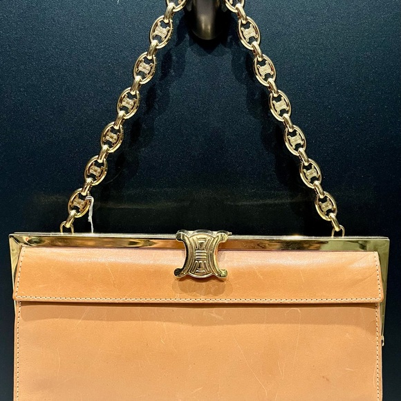 Celine | Bags | Vintage Celine Tan Leather Shoulder Bag With Gold Chain ...